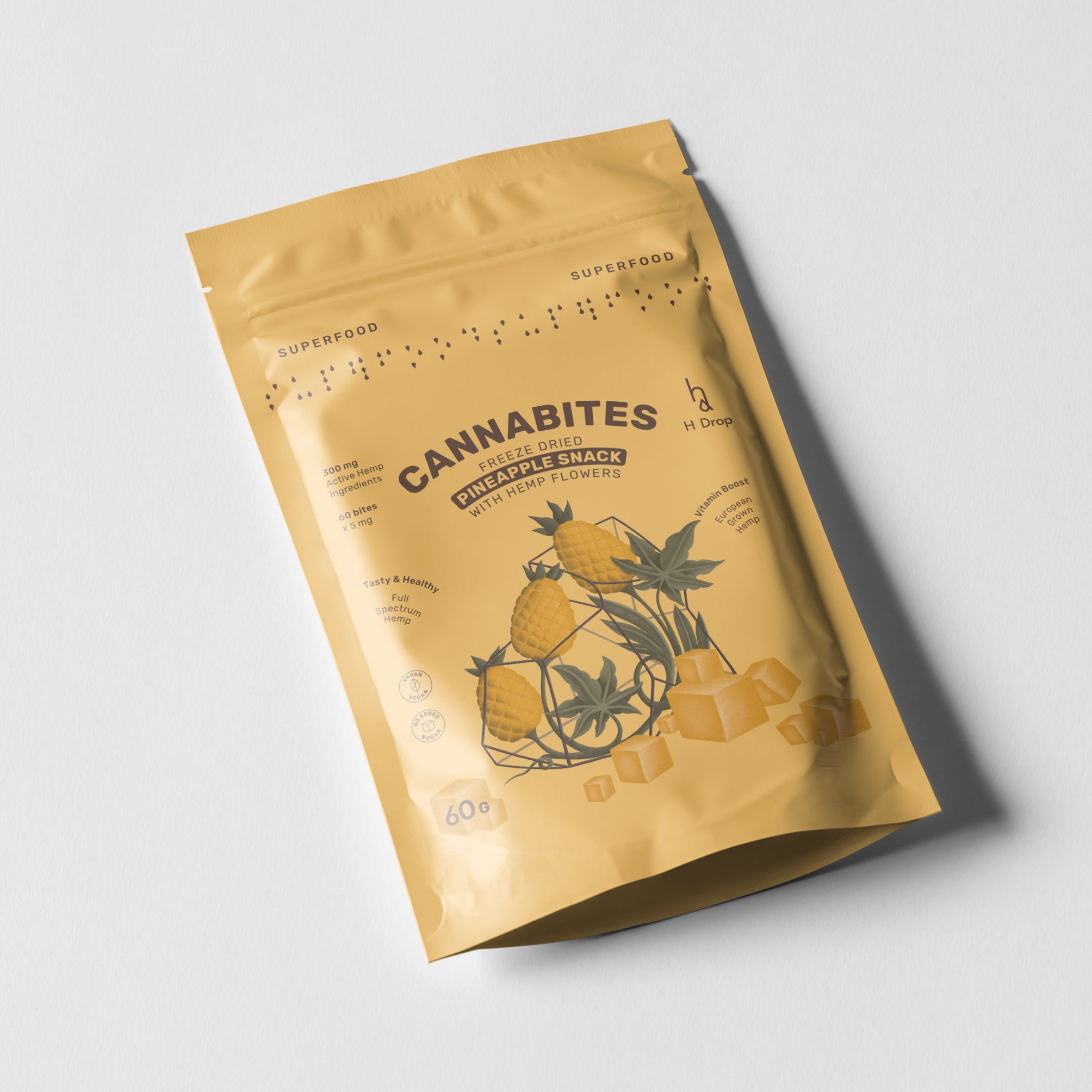 Cannabites - Freeze Dried Pineapple Snack with Hemp Flowers (60pc, 300 ...